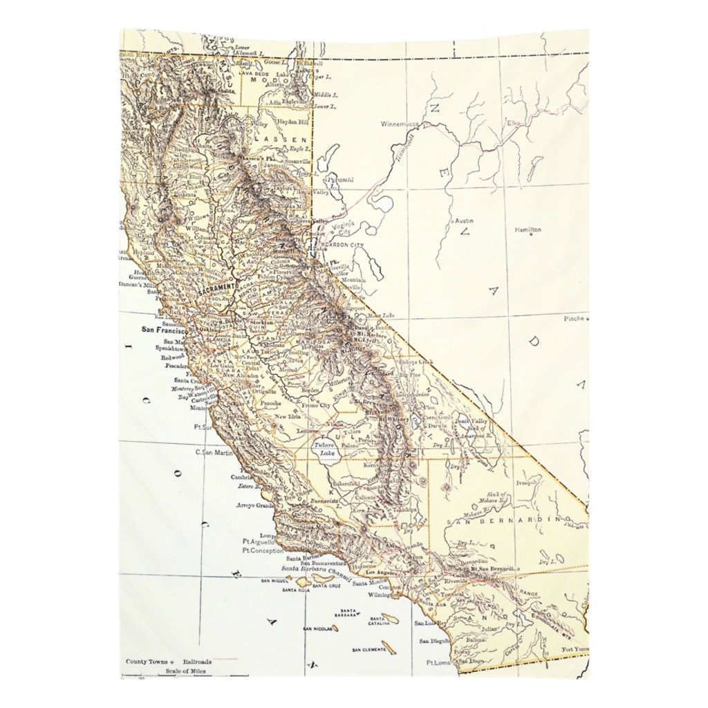 California Map Tapestry 1878 Old State Atlas - Etsy