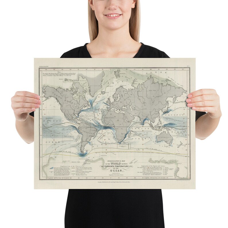 Old World Ocean Currents Map (1850) Vintage Global Oceanic Atlas Poster ...