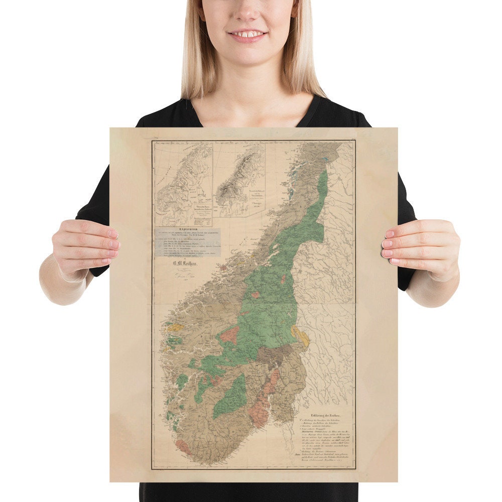 Vintage Norway Geology Map (1849) Old Norwegian Geological Atlas Poster ...