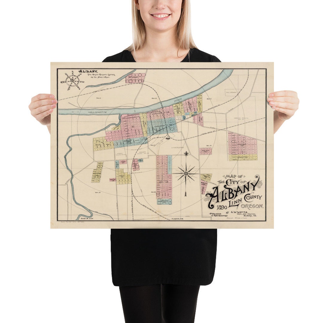 Old Albany OR Map (1890) Vintage Hub of the Valley Oregon Atlas Poster ...