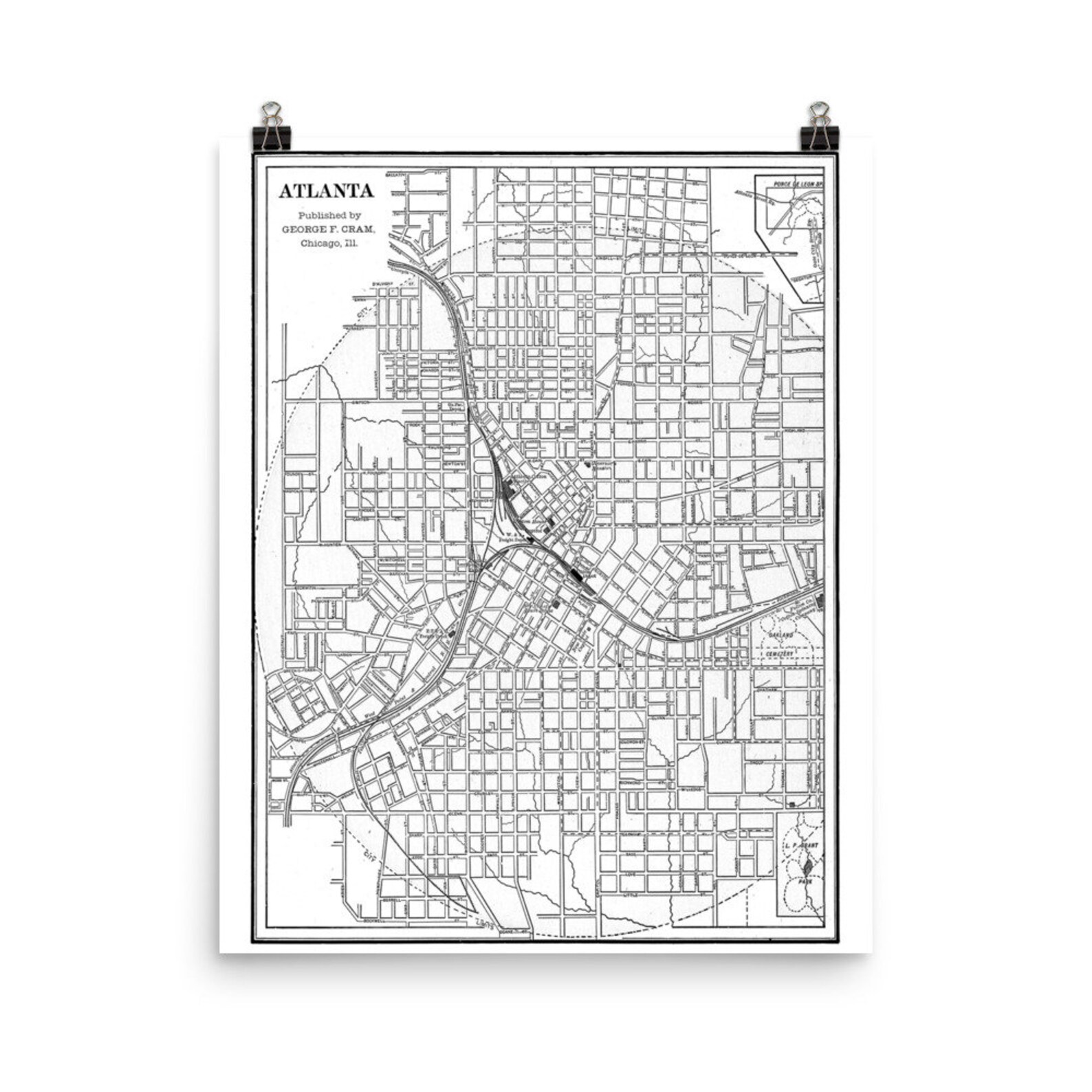 Vintage Atlanta GA Map 1901 Old Capital City of Georgia BW - Etsy