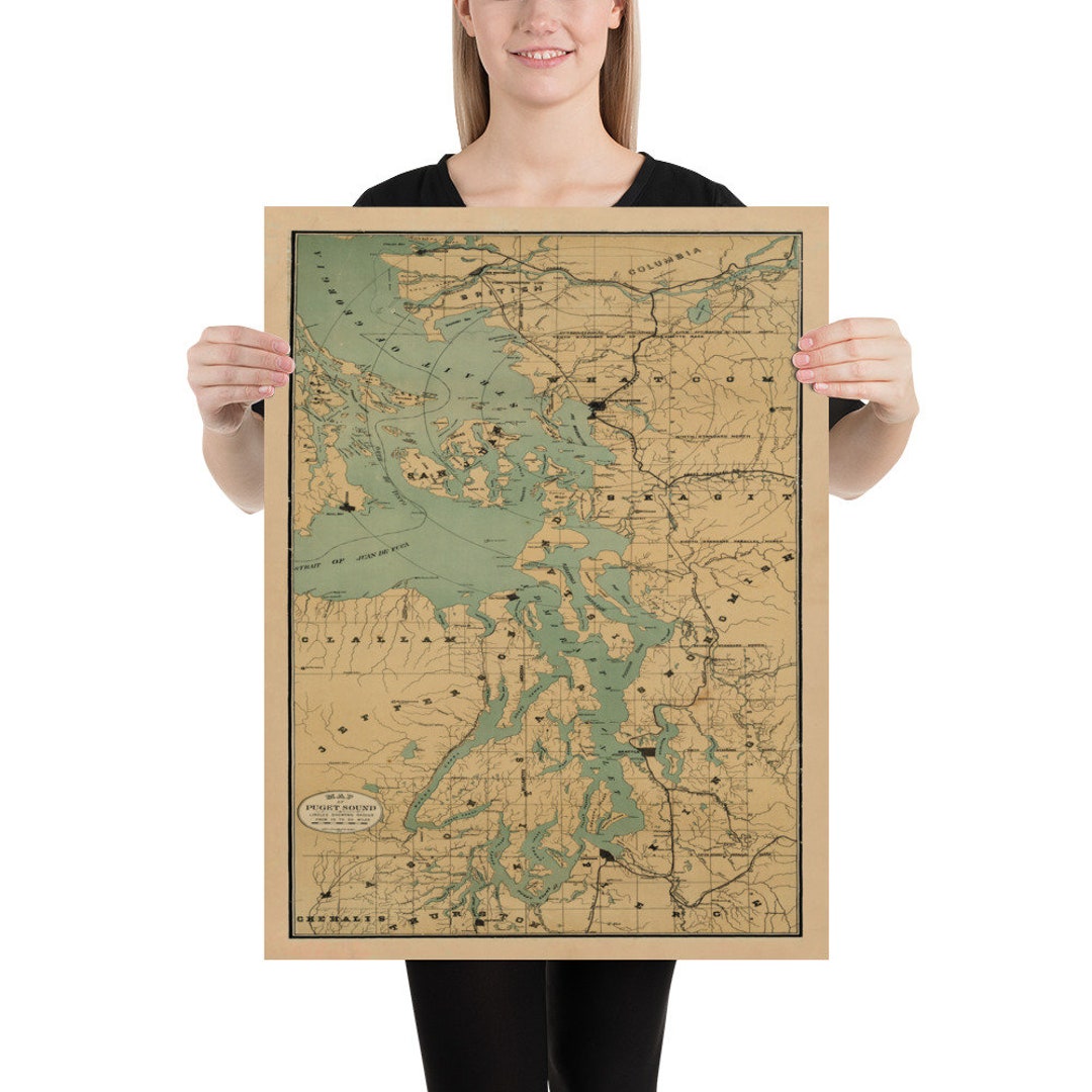 Old Puget Sound Map (1885) Washington State Pacific Ocean Inlet Poster ...