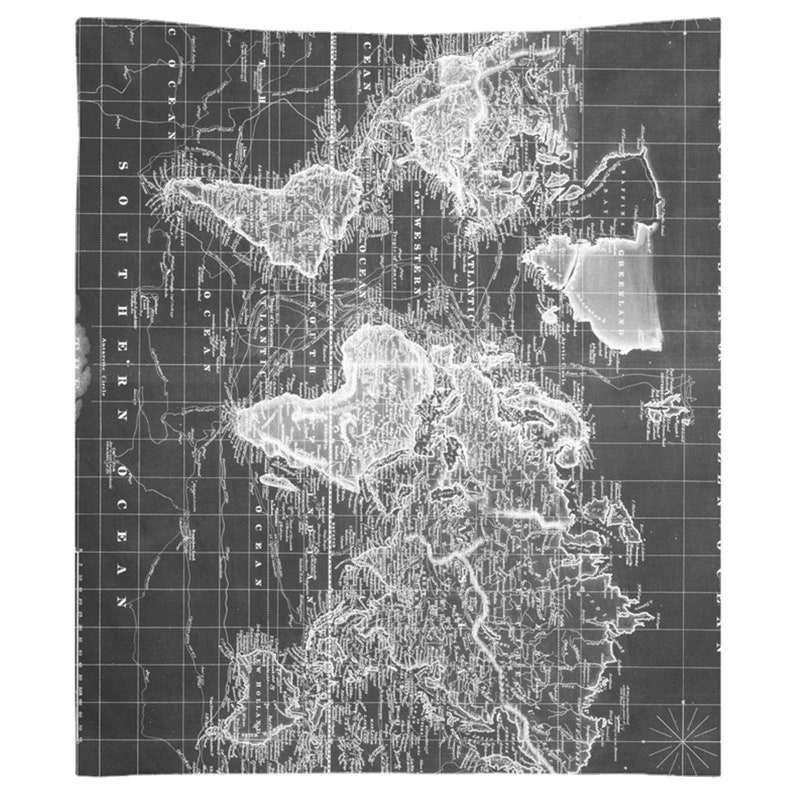 World Map Tapestry 1833 Black and White Atlas - Etsy