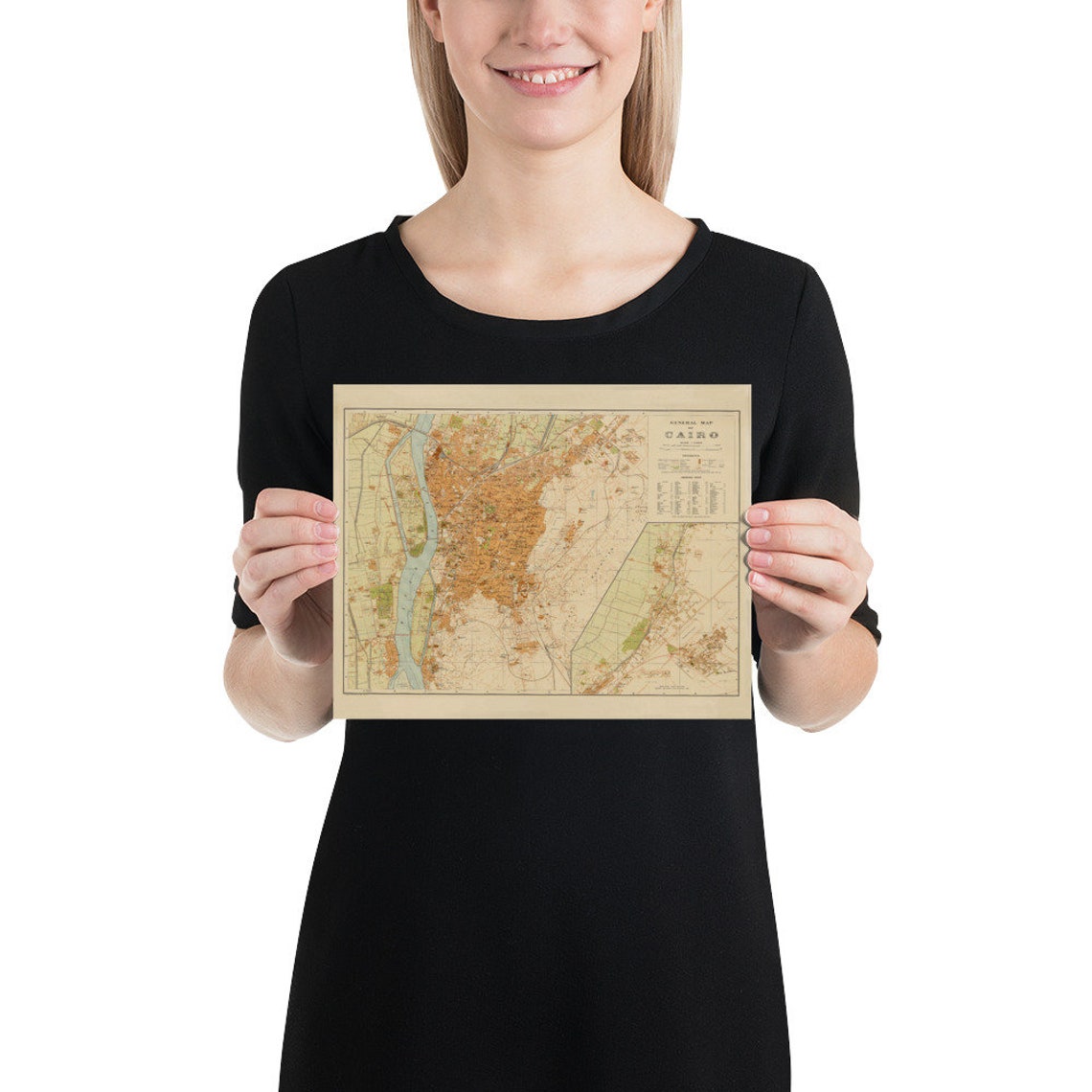 Old Cairo Egypt Map (1920) Vintage Egyptian Capital City Atlas Poster ...