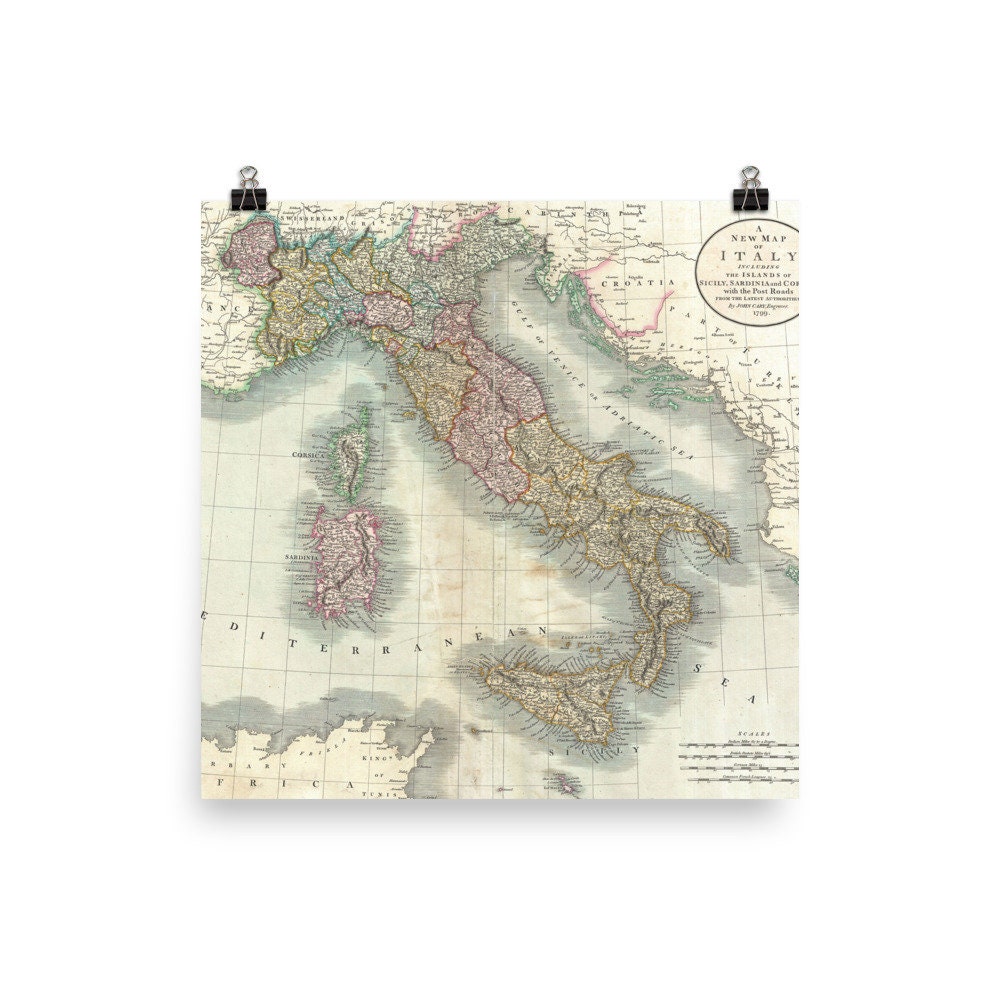 Old Italy Map (1799) Vintage Italian Atlas Poster - Etsy