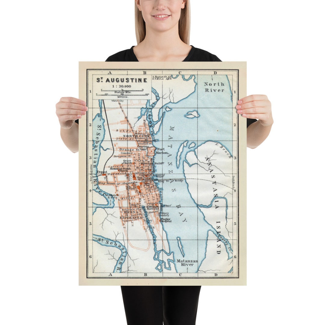 Old St Augustine FL Map (1908) Vintage FL Spanish Settlement Atlas ...