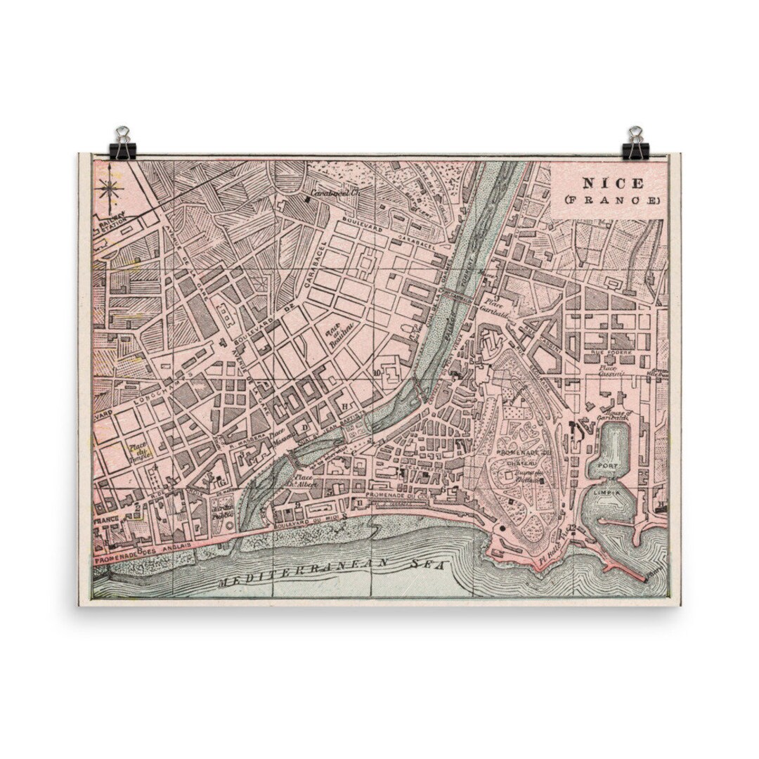 Vintage Nice France Map (1901) Old Nice La Belle French Riviera City ...