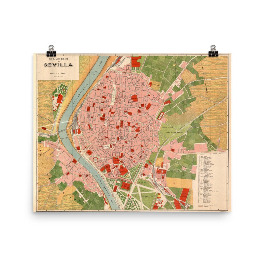 Vintage Seville Spain Map (1918) Old Capital City of Andalusia Atlas ...