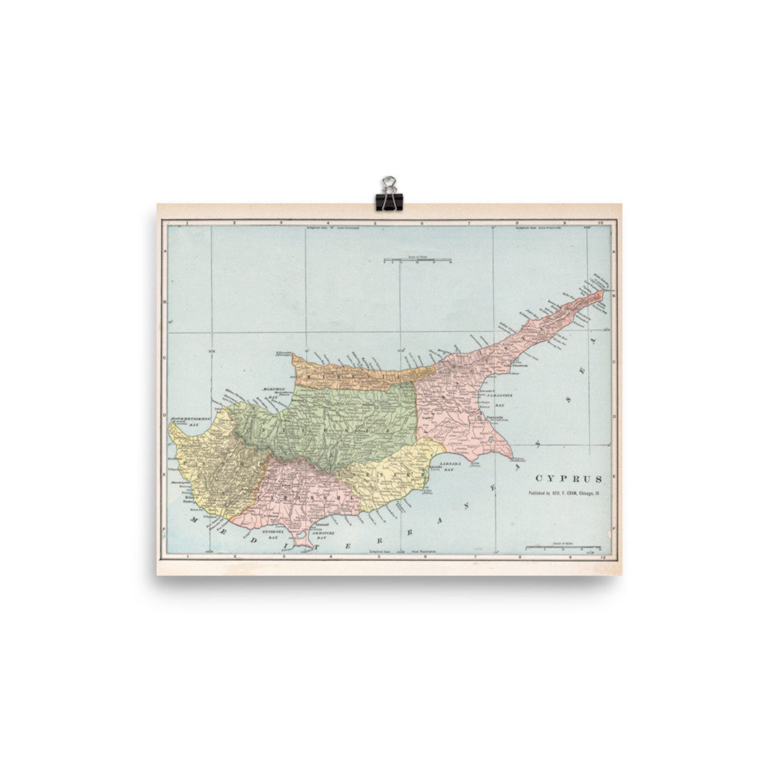 Cyprus Map (1901) Old Island of Cyprus Atlas - Vintage Reproduction ...