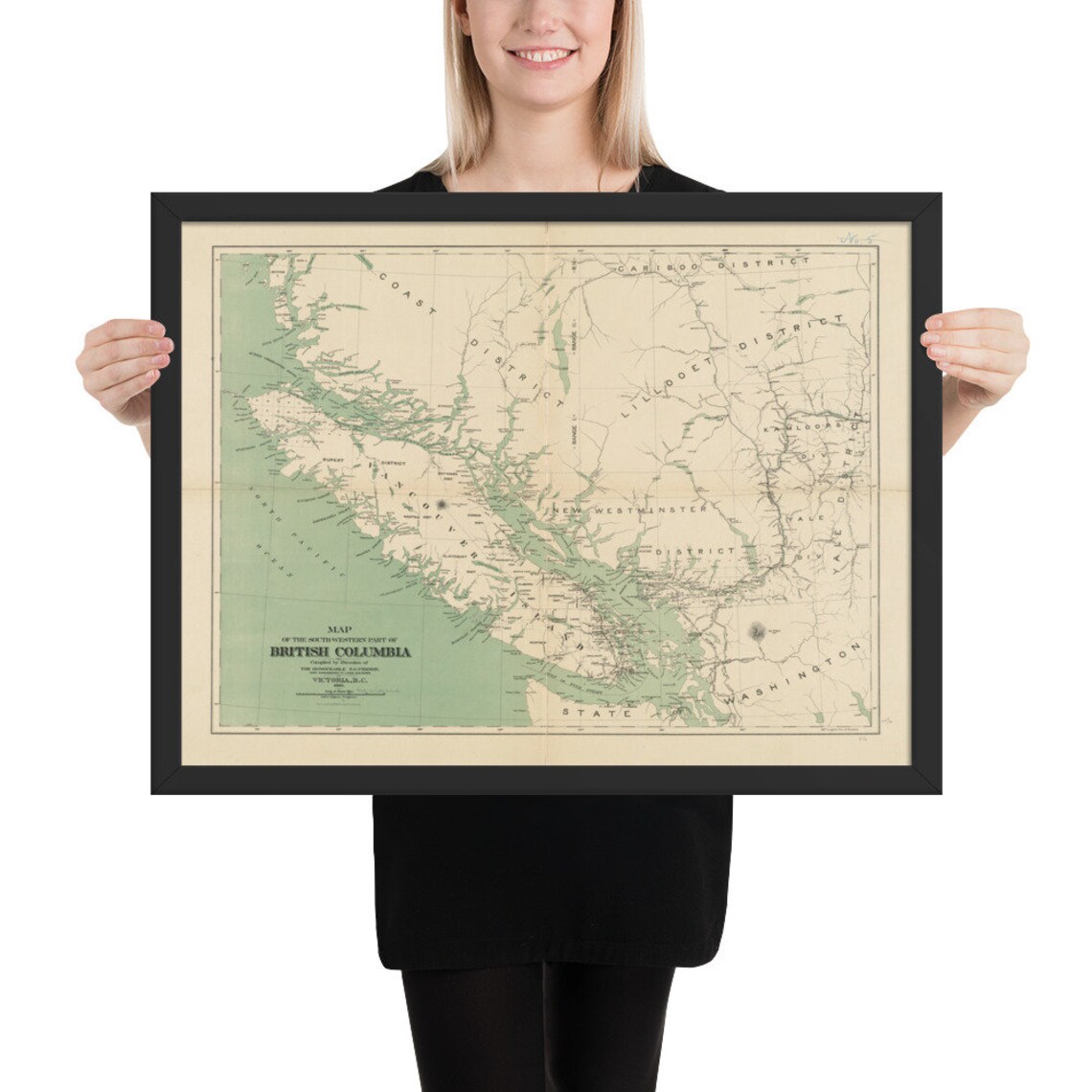 Old Vancouver Island Map (1892) Vintage British Columbia Atlas Framed ...