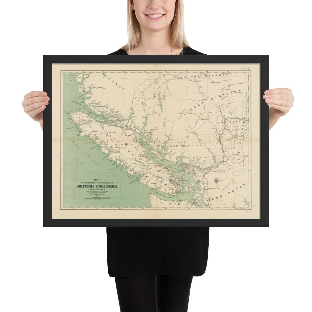 Old Vancouver Island Map (1892) Vintage British Columbia Atlas Framed ...