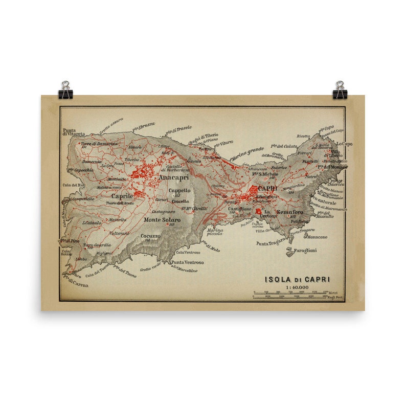 Old Capri Italy Map (1903) Vintage Tyrrhenian Sea Island Atlas Poster ...