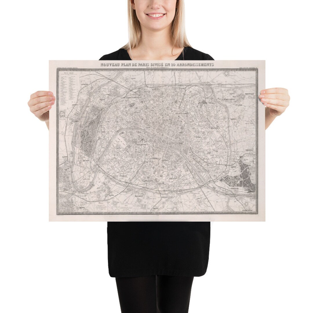 Old Paris France Map (1876) Vintage French Capital City Atlas Poster - Etsy