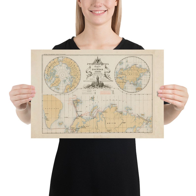 Old Arctic Exploration Map 1880 Vintage Swedish Explorers | Etsy