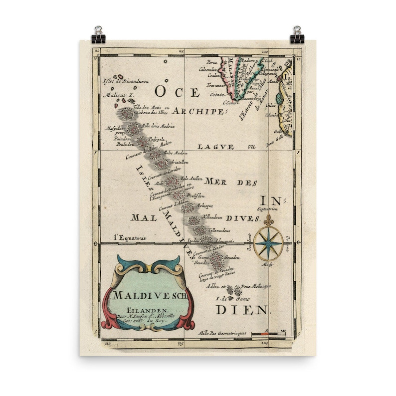 Old Maldives Map (1705) Vintage Maldivian Islands Atlas Poster - Etsy