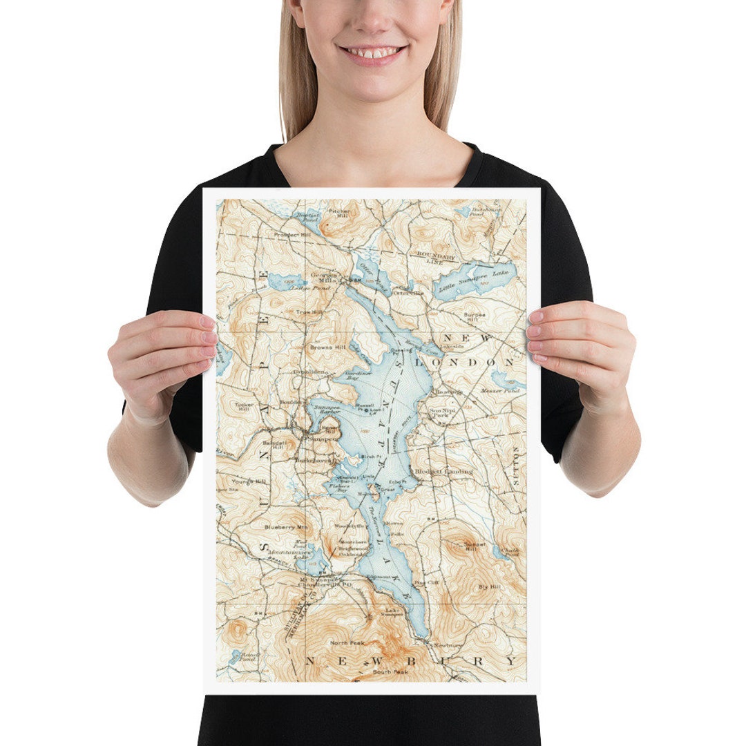 Old Lake Sunapee NH Map (1902) Vintage New Hampshire Reservoir Atlas ...