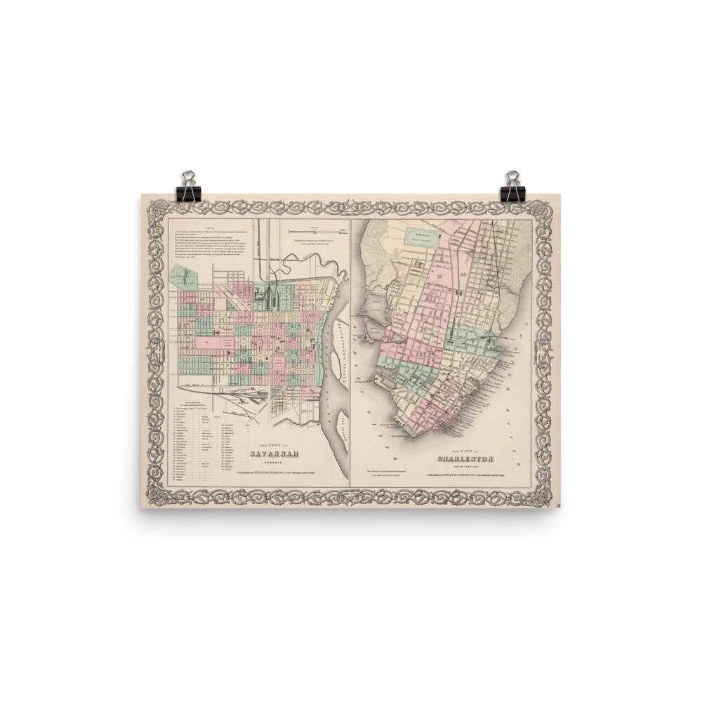 Old Savannah GA and Charleston SC Map 1886 Historical Cities | Etsy