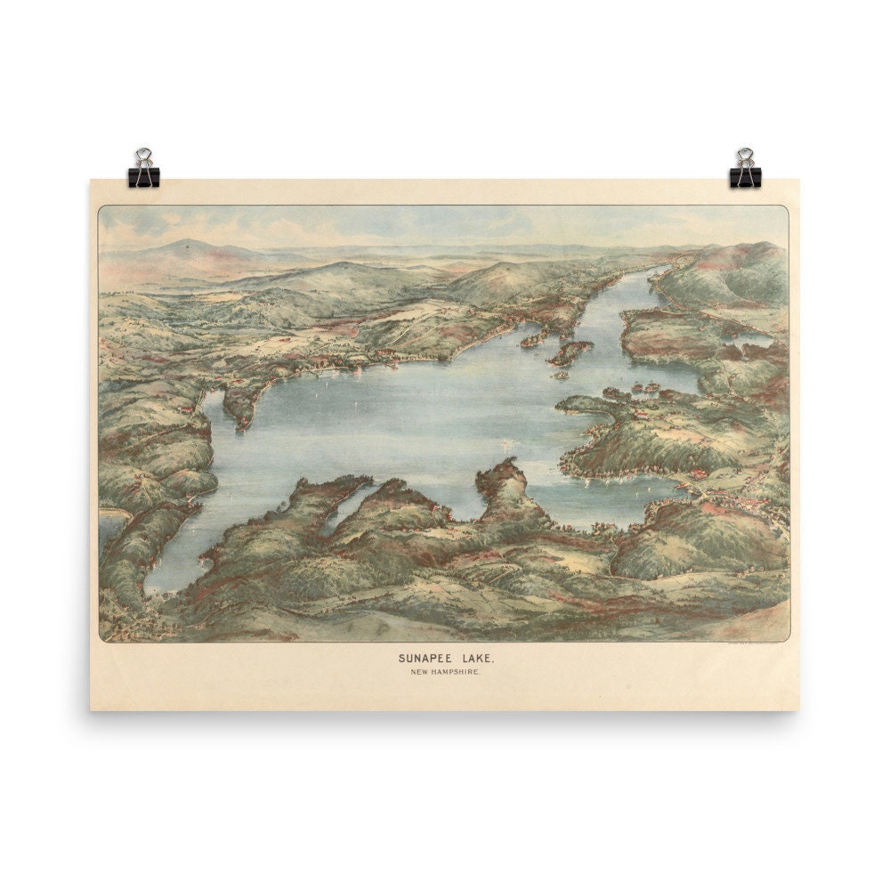Vintage Lake Sunapee NH Map 1905 Old Bird's Eye - Etsy