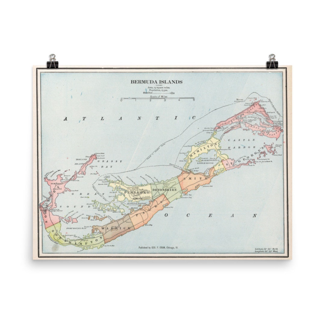 Old Bermuda Map (1901) Vintage Bermudian Atlas Poster - Etsy