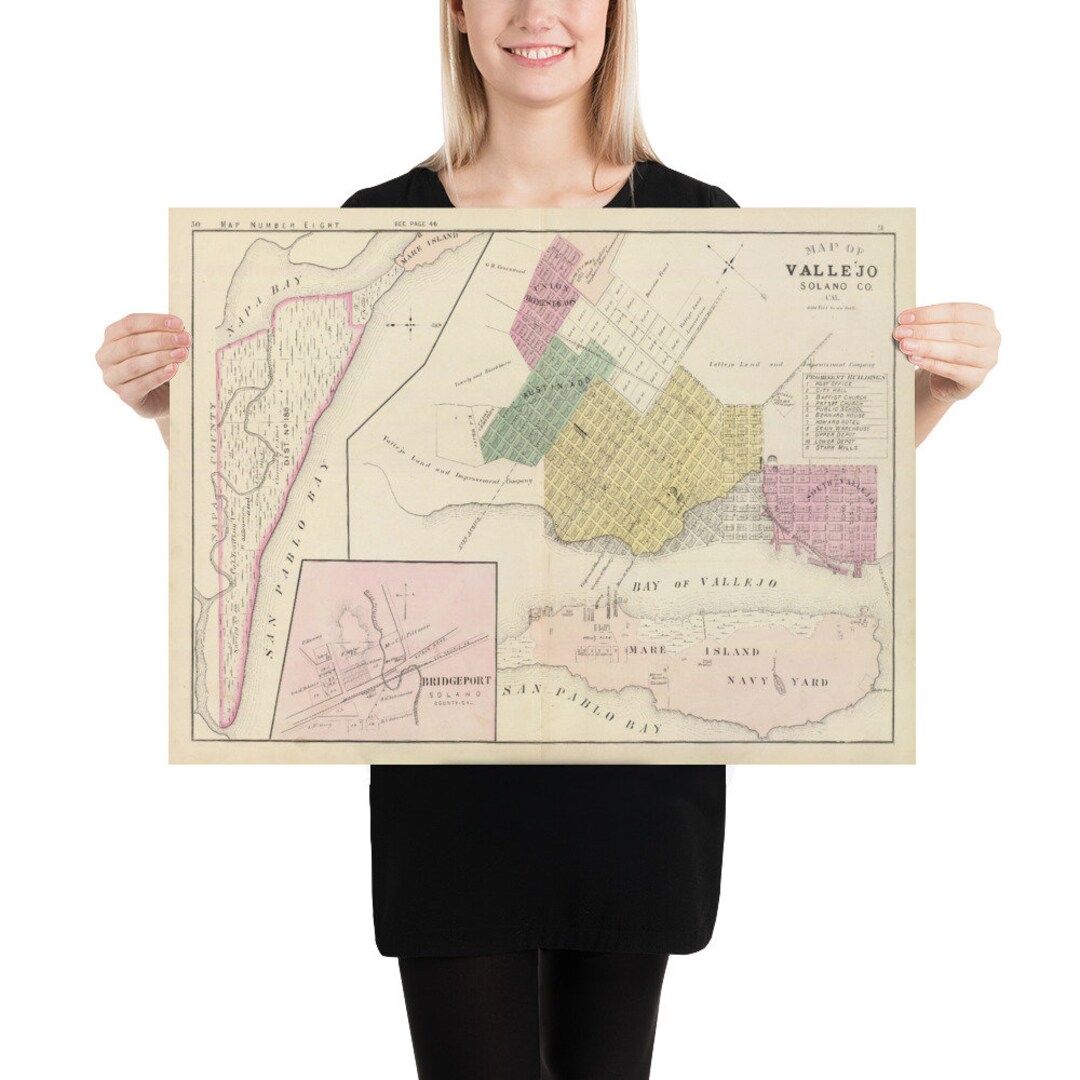 Old Vallejo CA Map (1878) Vintage V-town California Atlas Poster - Etsy
