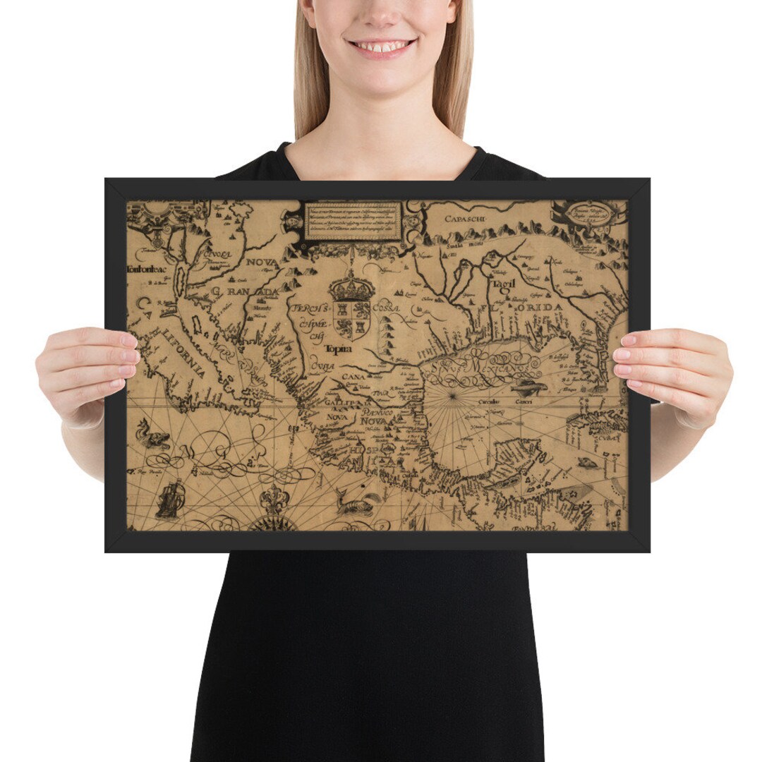 Old Mexico Map 1600 Vintage Spanish Main Explorer Atlas Framed Poster ...