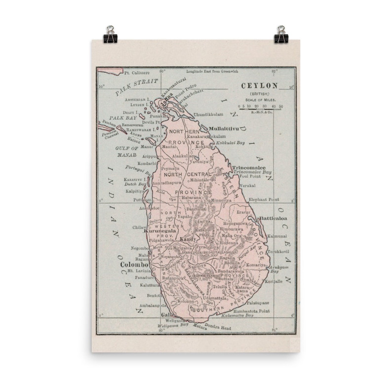 Old Sri Lanka Map 1912 Vintage Ceylon Island Atlas Poster - Etsy