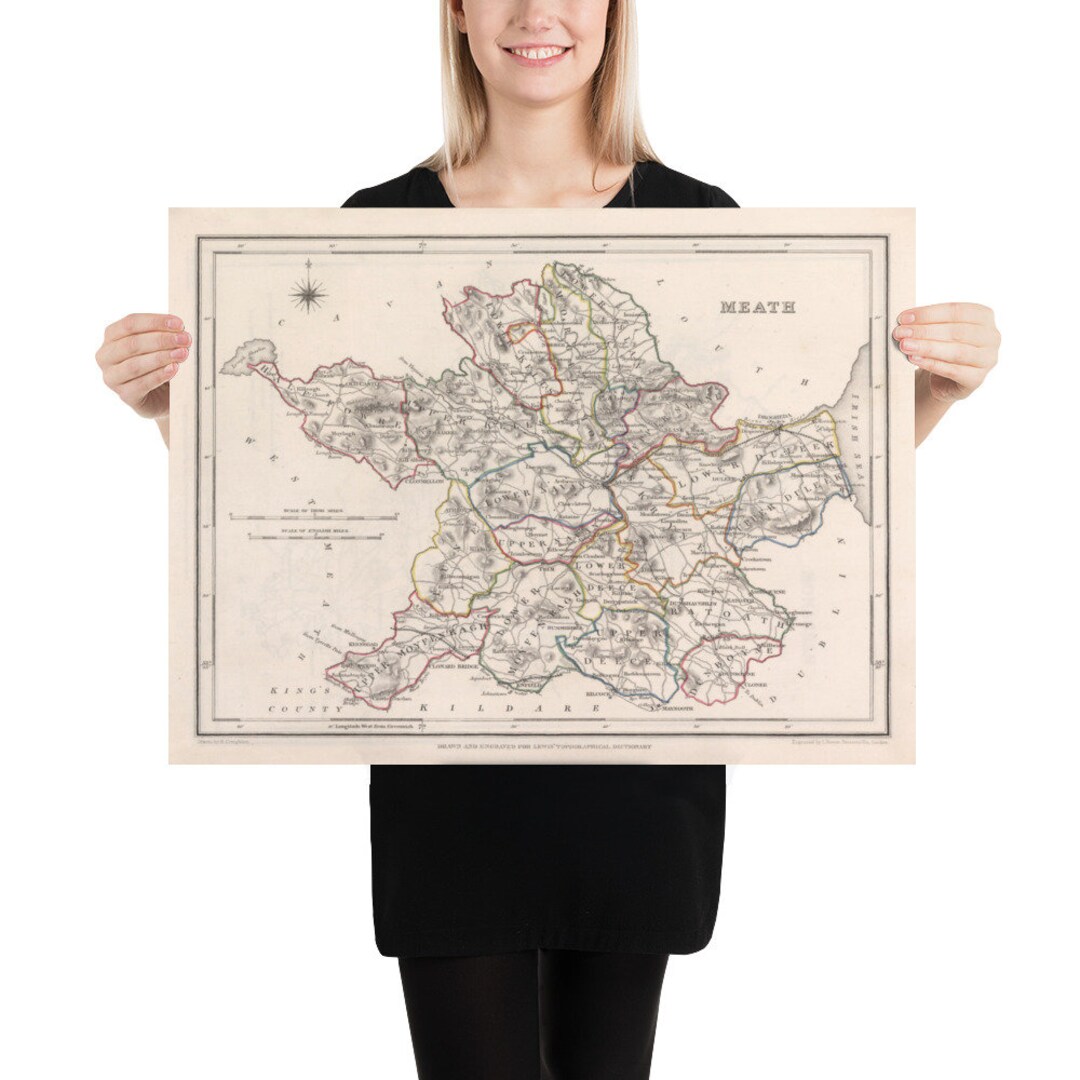 Old County Meath Ireland Map (1846) Vintage Leinster Province Atlas ...