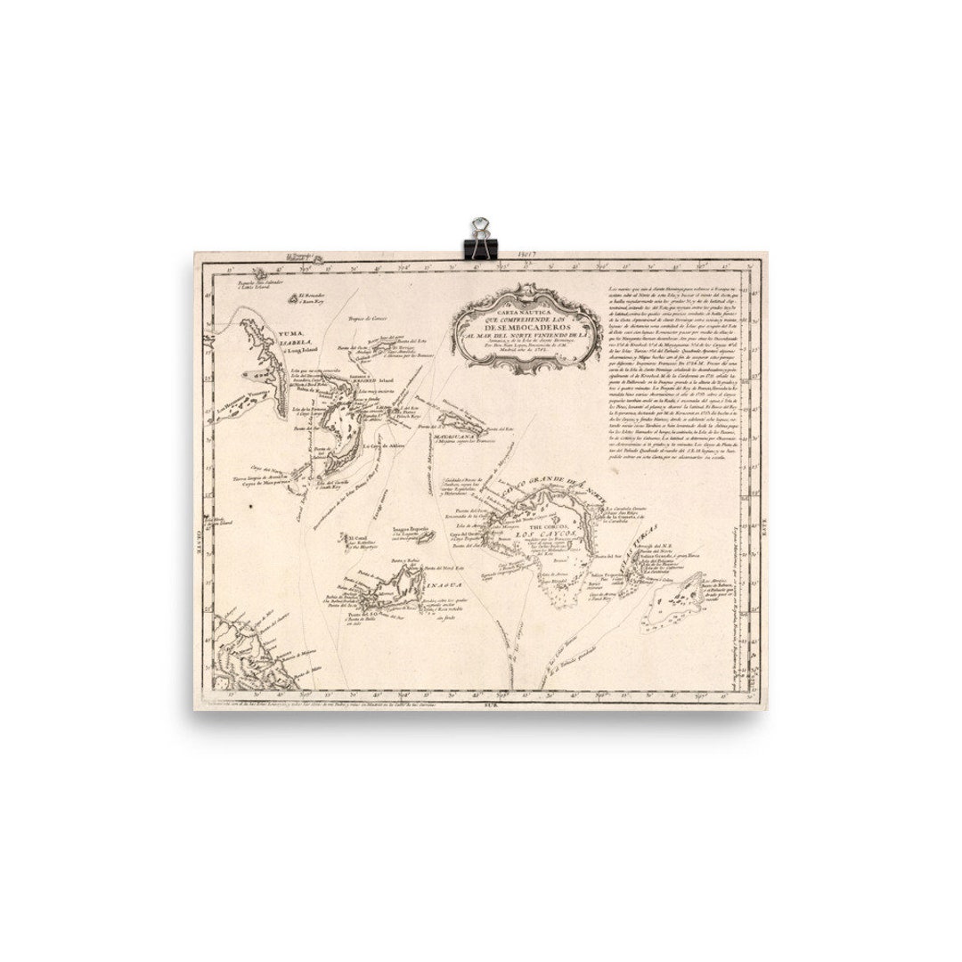 Turks and Caicos Vintage Map (1782) Lucayan Archipelago Old Atlas ...