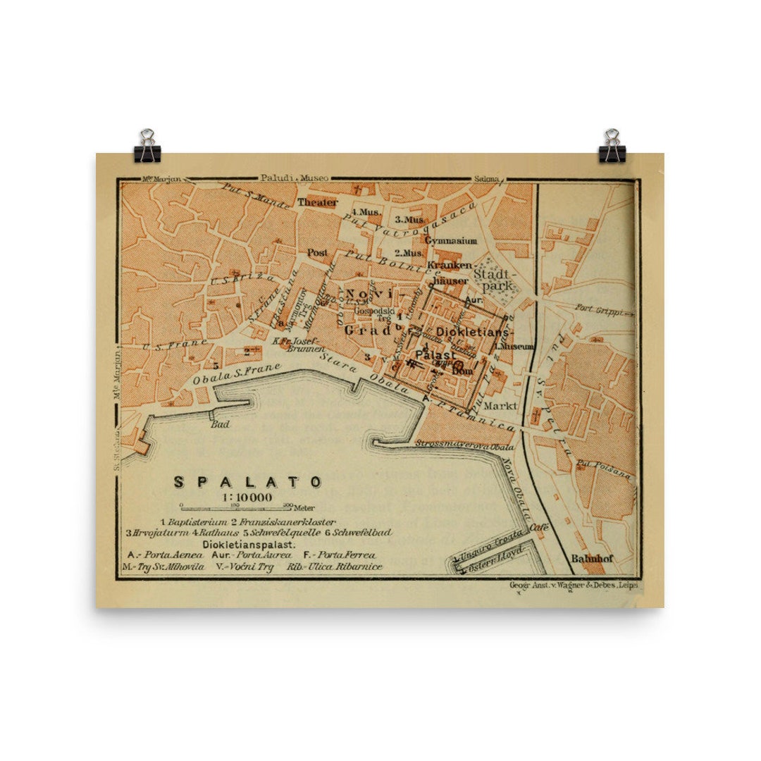 Split Croatia Map (1911) Old Adriatic Sea Port Atlas Poster - Etsy