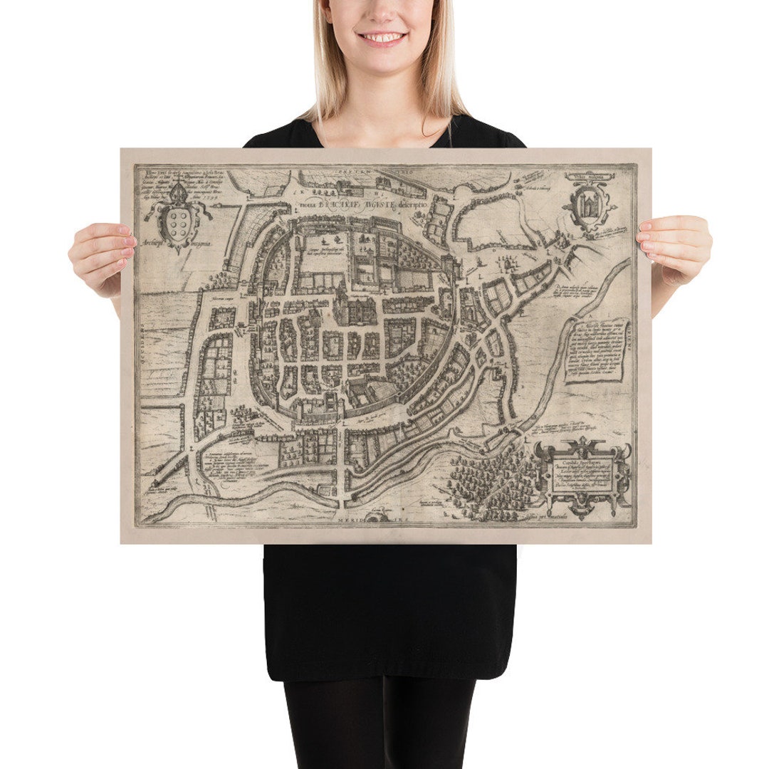 Old Braga Portugal Map (1597) Vintage Norte Cavado Portuguese City ...