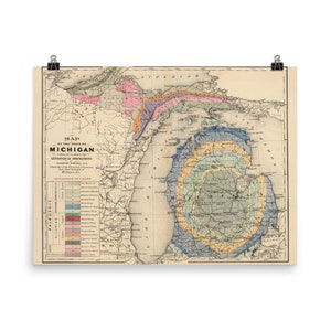 Vintage Michigan Geology Map (1873) Old MI Geological Atlas Poster - Etsy