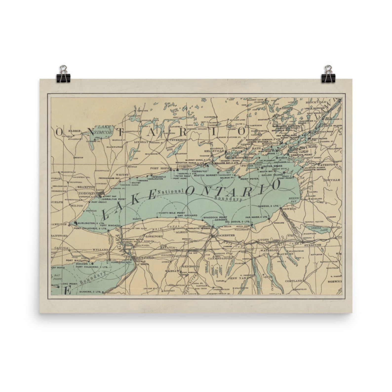 Old Lake Ontario Lighthouses Map (1898) Nautical Great Lakes Chart ...