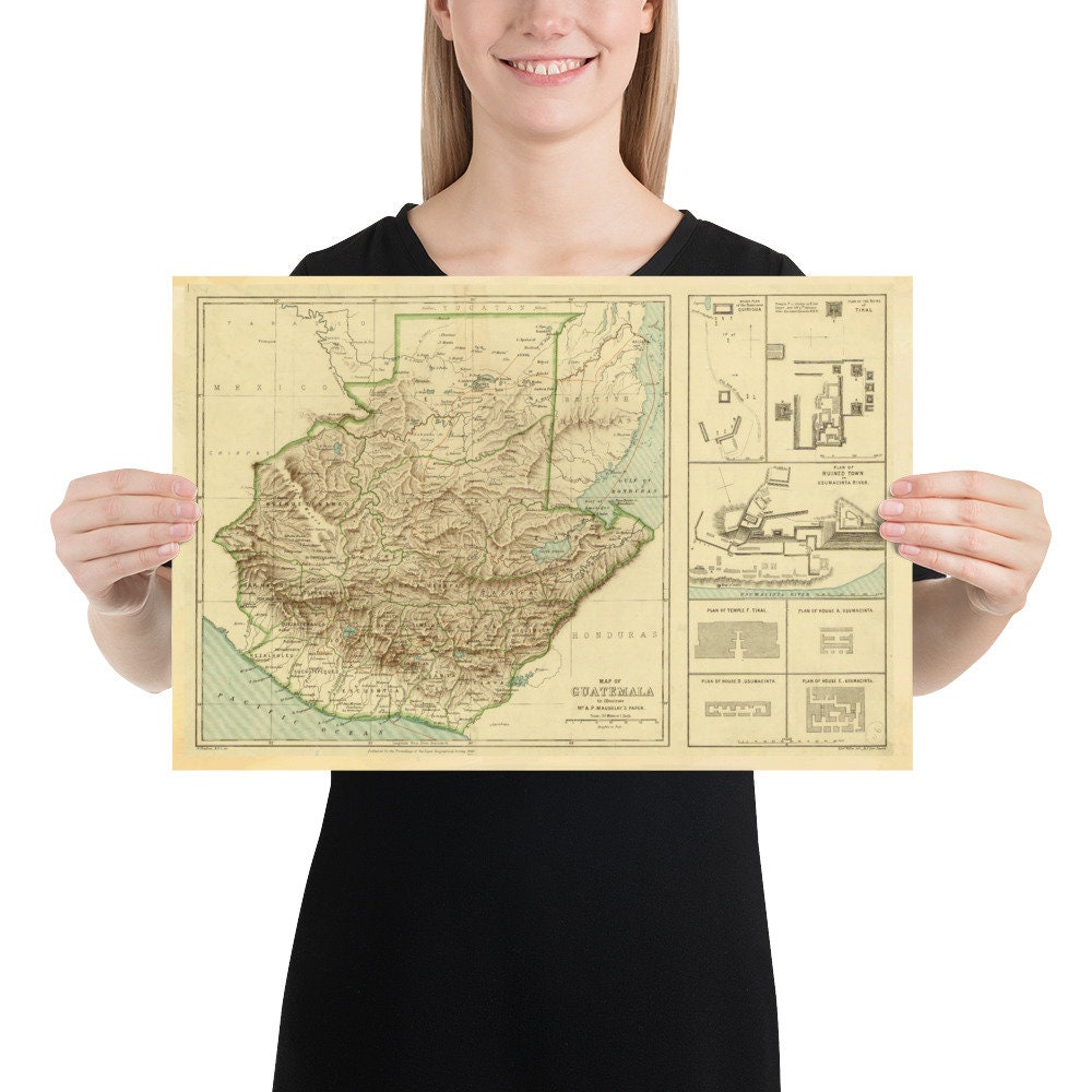 Old Guatemala Map (1883) Vintage Central America Country Atlas Poster ...