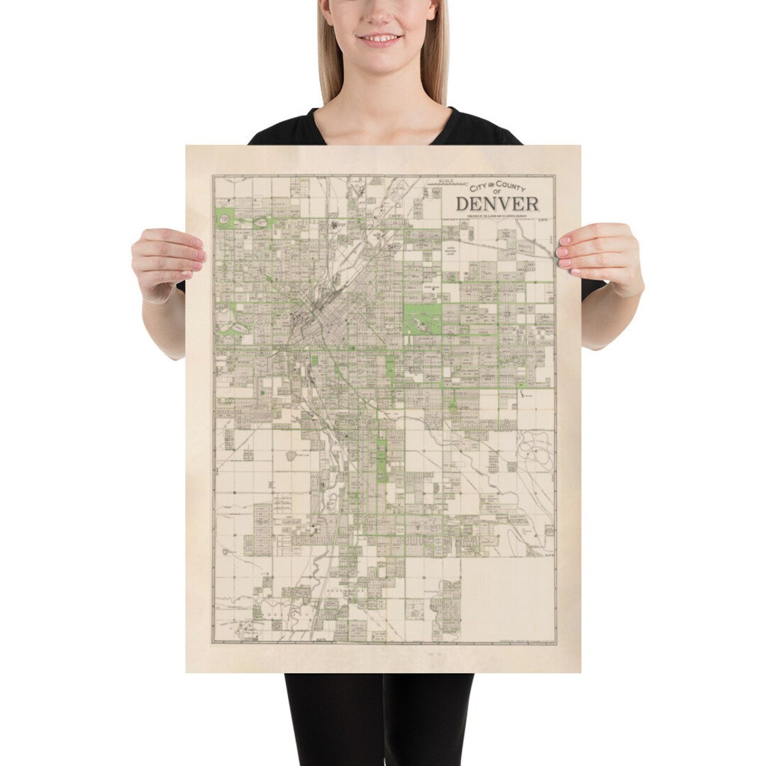 Old Denver CO Map (1908) Vintage Colorado State Capital City & Street ...