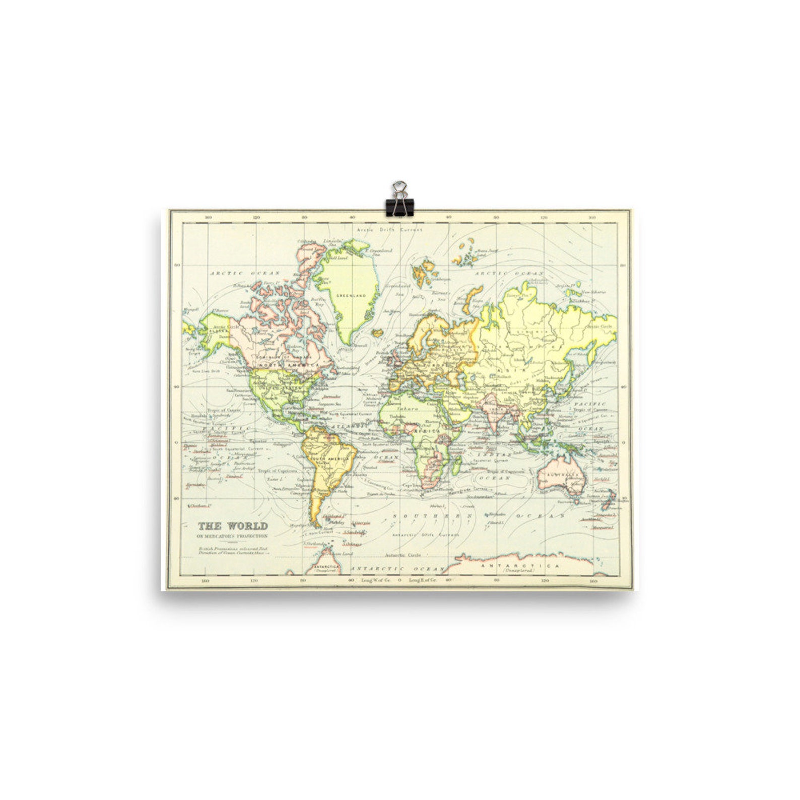 Vintage World Map 1899 Mercator Projection Atlas Poster | Etsy