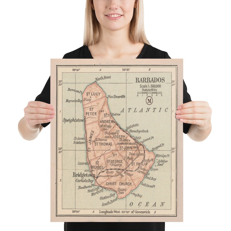 Vintage Map of Barbados - Etsy
