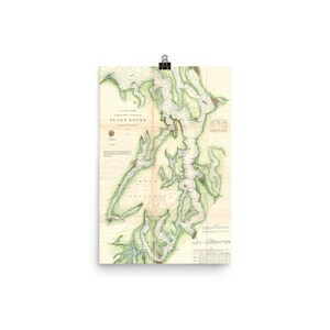 Vintage Puget Sound Map (1867) Washington State Pacific Ocean Inlet ...