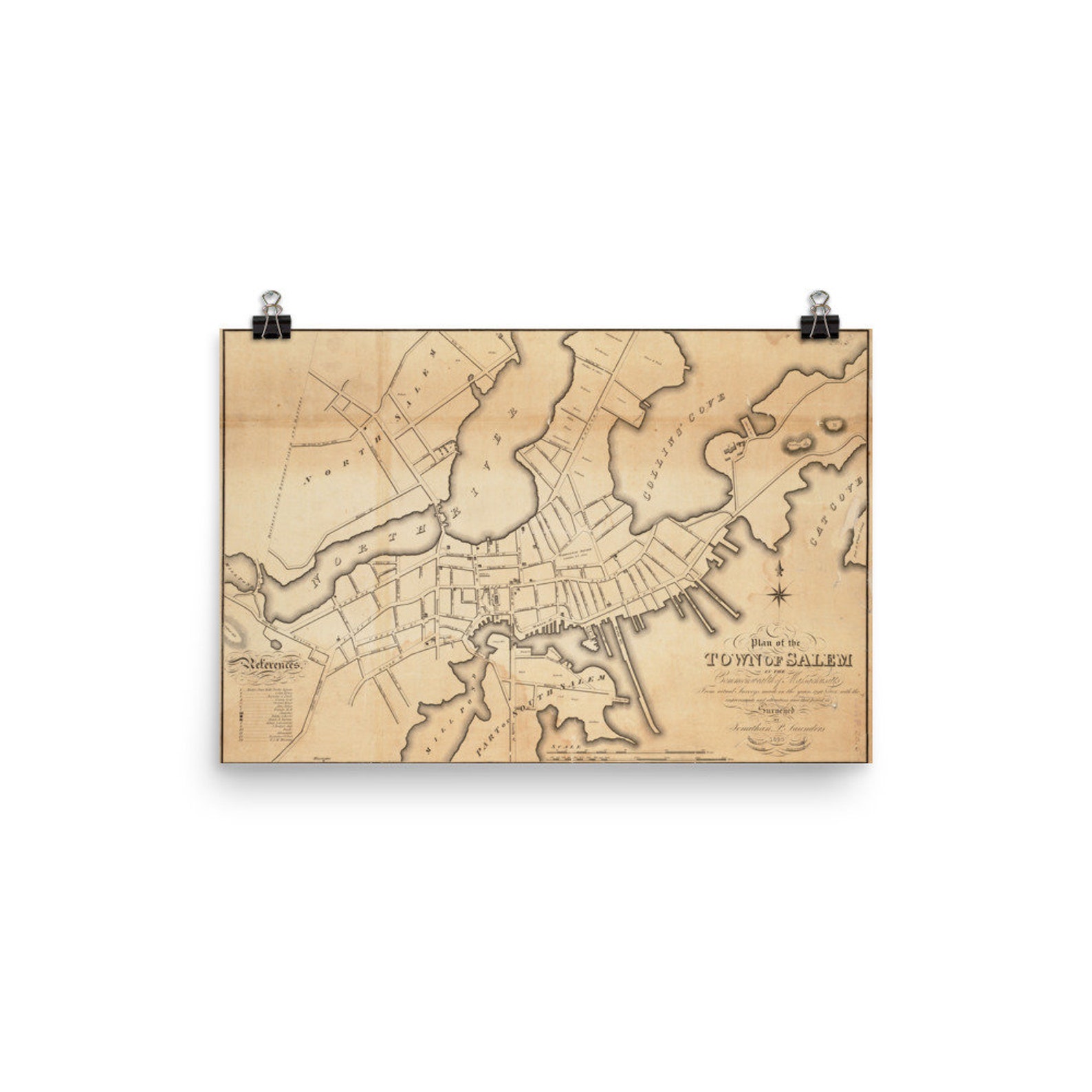 Old Town of Salem Map (1820) Historic Massachusetts Atlas Poster - Etsy