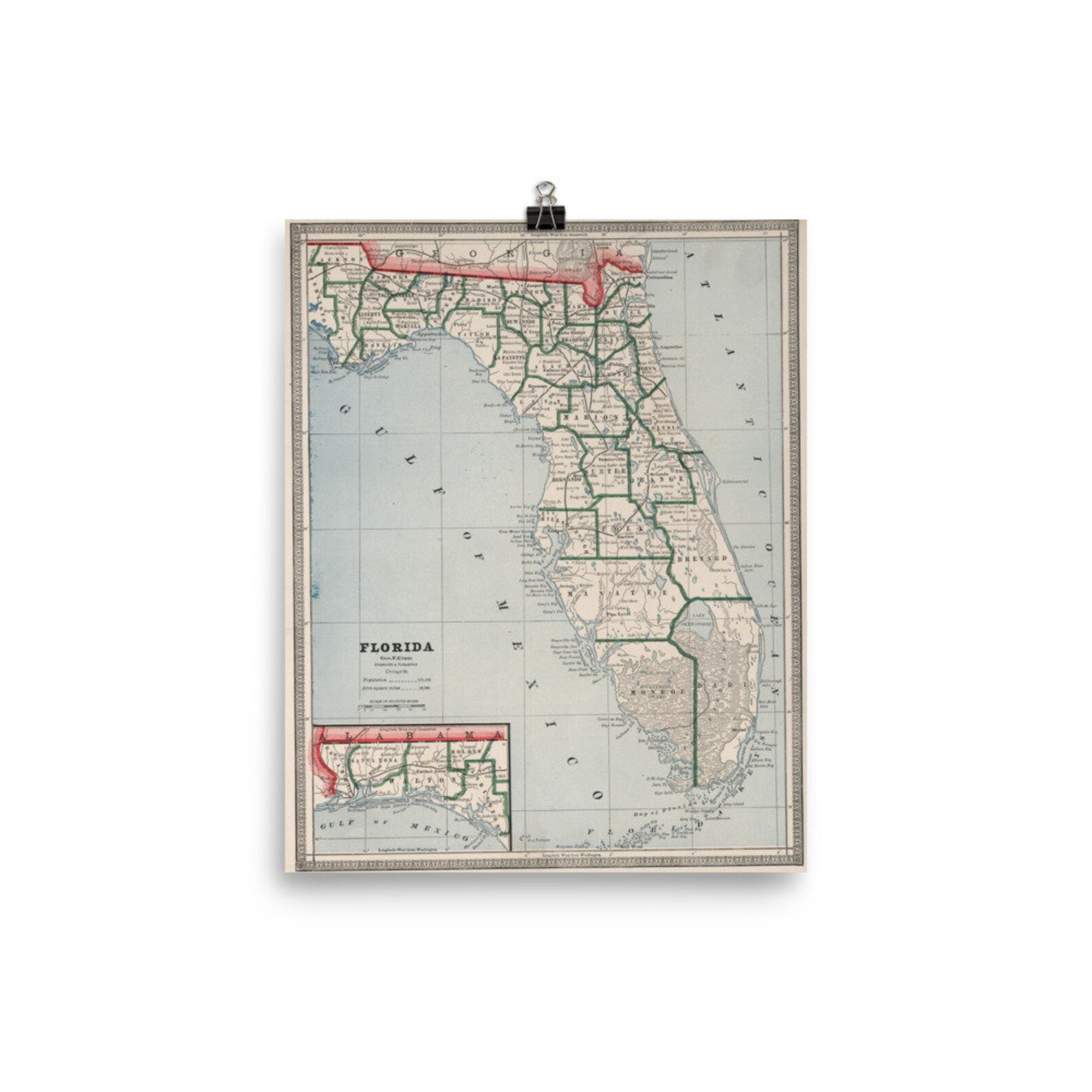 Vintage Florida Map 1883 FL Counties and Cities Atlas Poster - Etsy