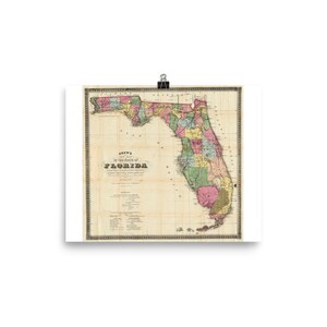 Vintage Florida Map (1870) FL Counties Atlas Poster - Etsy