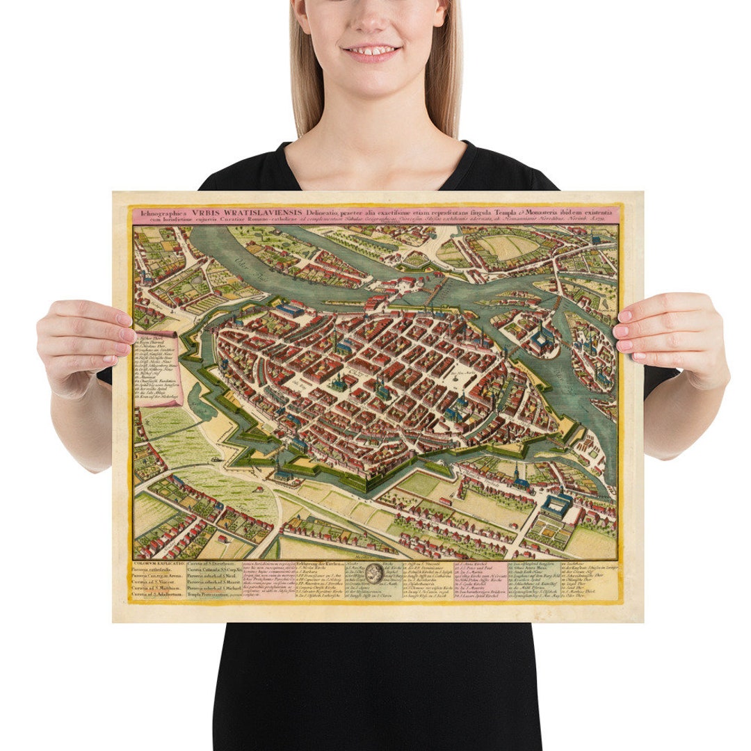 Old Wroclaw Poland Map (1752) Vintage Breslau City & Street Atlas ...