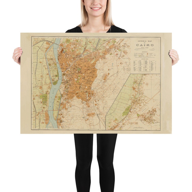 Old Cairo Egypt Map (1920) Vintage Egyptian Capital City Atlas Poster ...