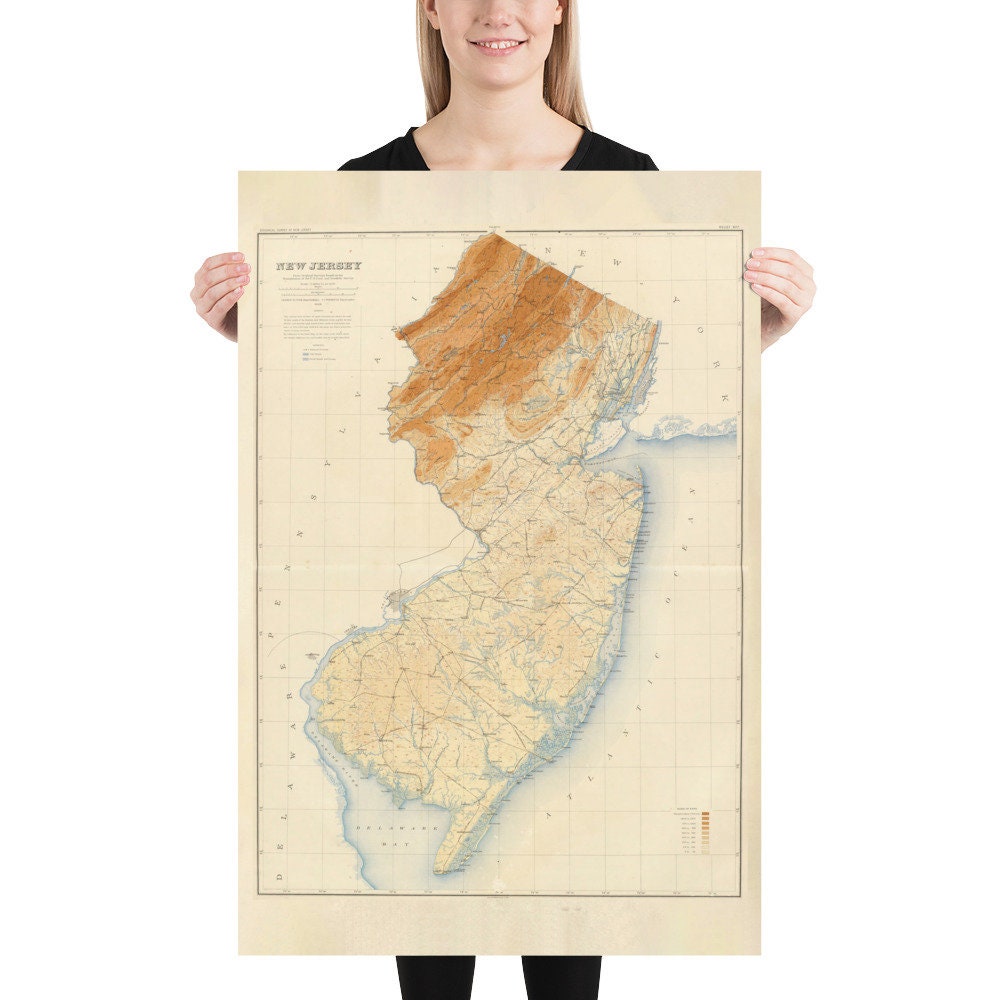 Old New Jersey Geological Map 1888 Vintage NJ Topography - Etsy UK