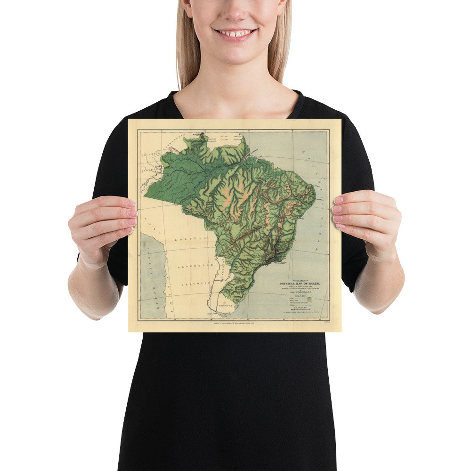 Old Brazil Physical Map 1886 Vintage Brazilian Relief Atlas - Etsy