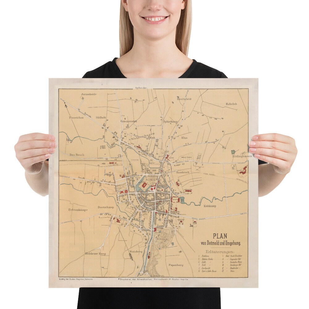 Old Detmold Germany Map 1891 Vintage North Rhine-westphalia - Etsy