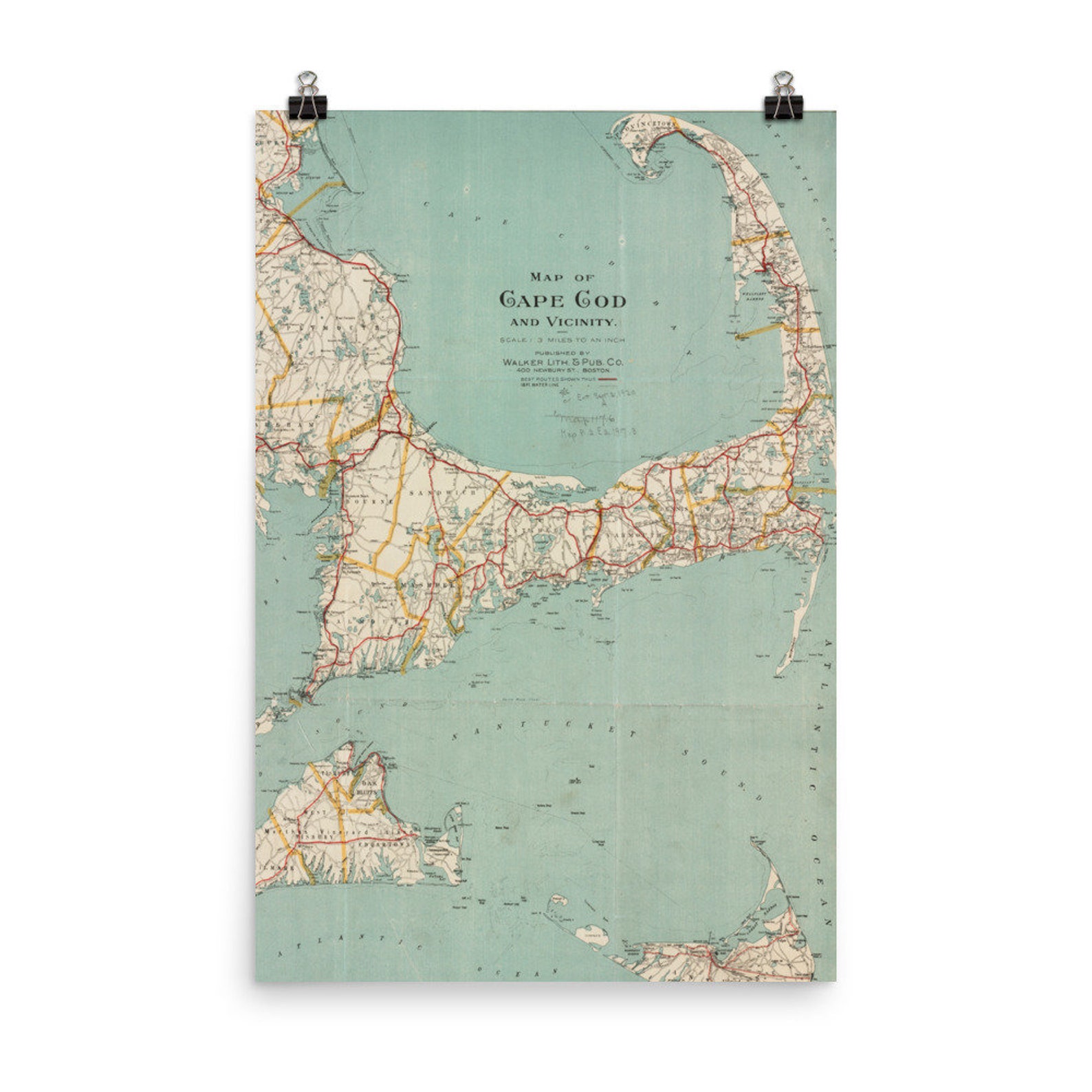 Vintage Cape Cod Map 1917 Coastal Massachusetts Atlas Poster - Etsy
