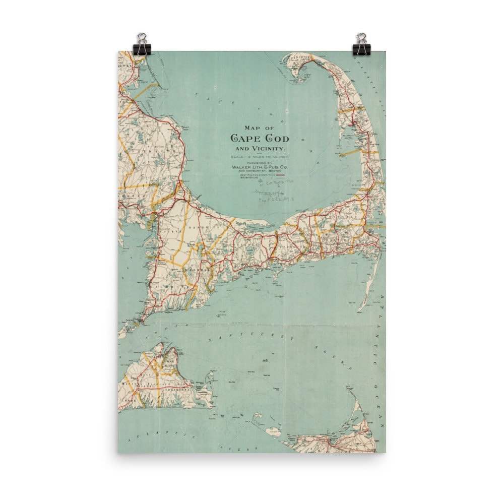 Vintage Cape Cod Map 1917 Coastal Massachusetts Atlas Poster - Etsy