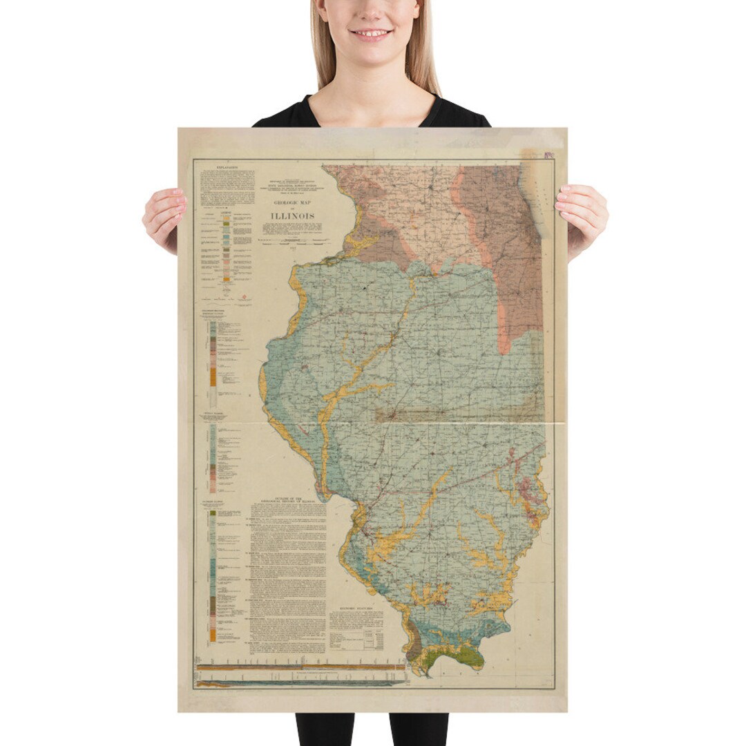 Old Illinois Geology Map (1917) Vintage IL Geological Atlas Poster - Etsy