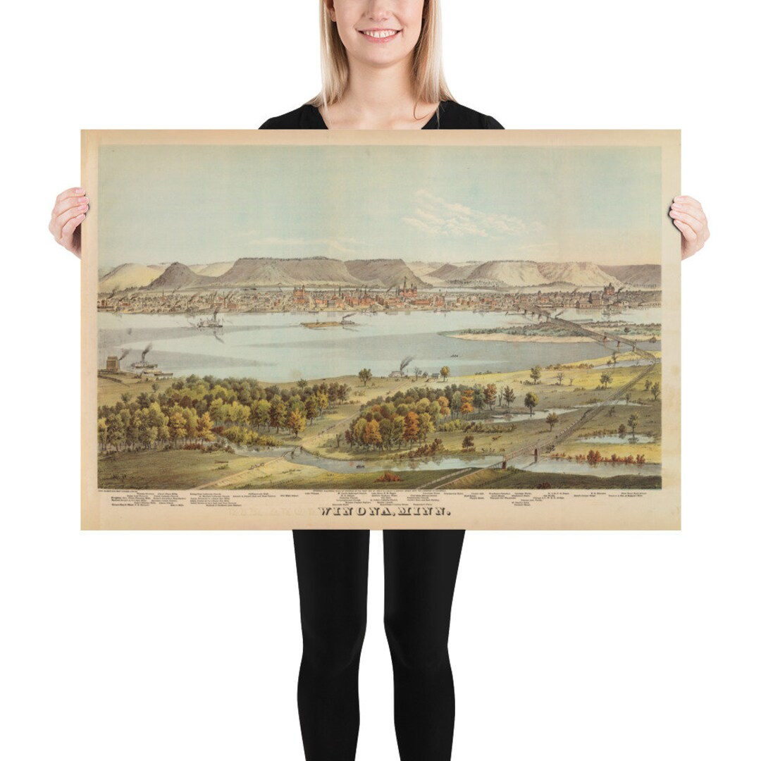 Old Winona MN Map (1874) Vintage Island City Minnesota Atlas Poster - Etsy