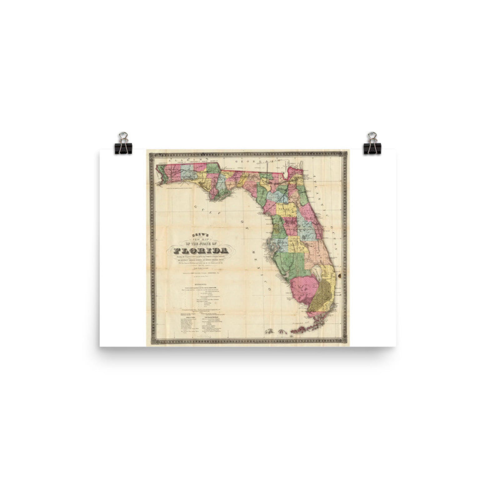 Vintage Florida Map (1870) FL Counties Atlas Poster - Etsy